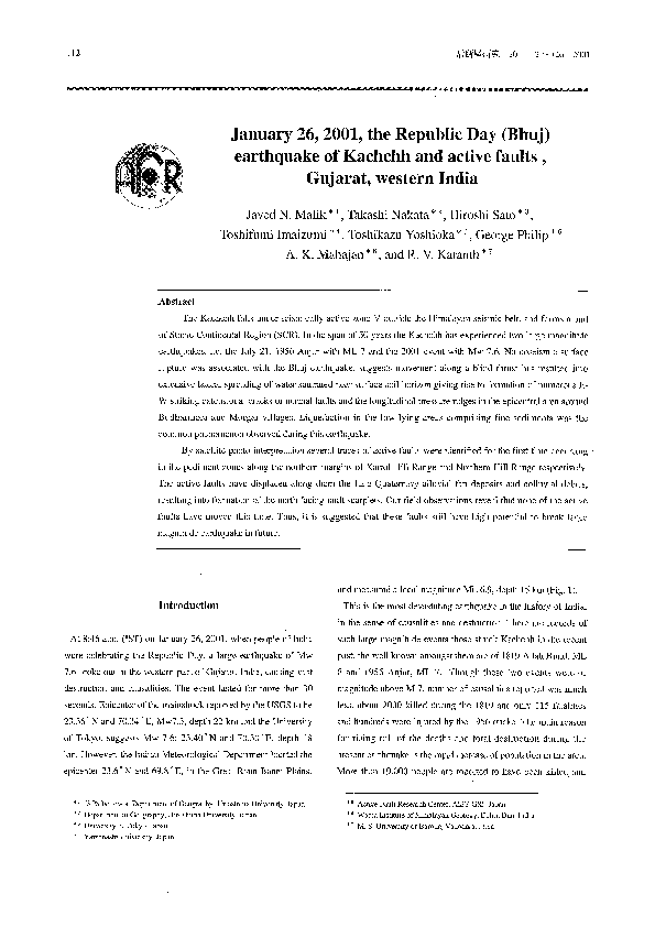 (PDF) January 26, 2001, the Republic Day (Bhuj) earthquake of Kachchh ...