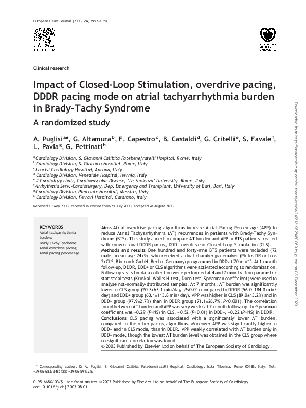 (PDF) Impact of Closed-Loop Stimulation, overdrive pacing, DDDR pacing ...
