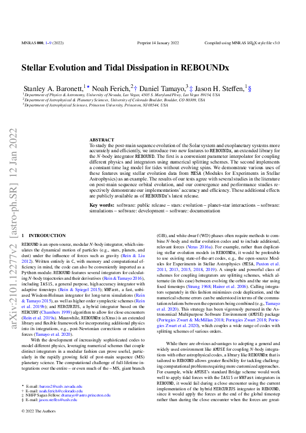 (PDF) Stellar evolution and tidal dissipation in REBOUNDx