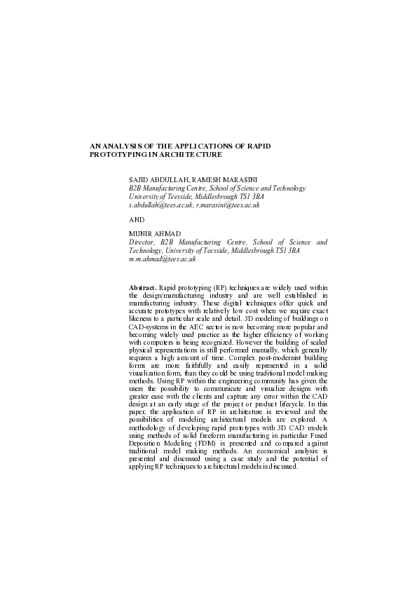 (PDF) Rapid Prototyping Applications in Architecture
