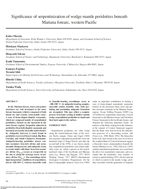 (PDF) Significance of serpentinization of wedge mantle peridotites ...