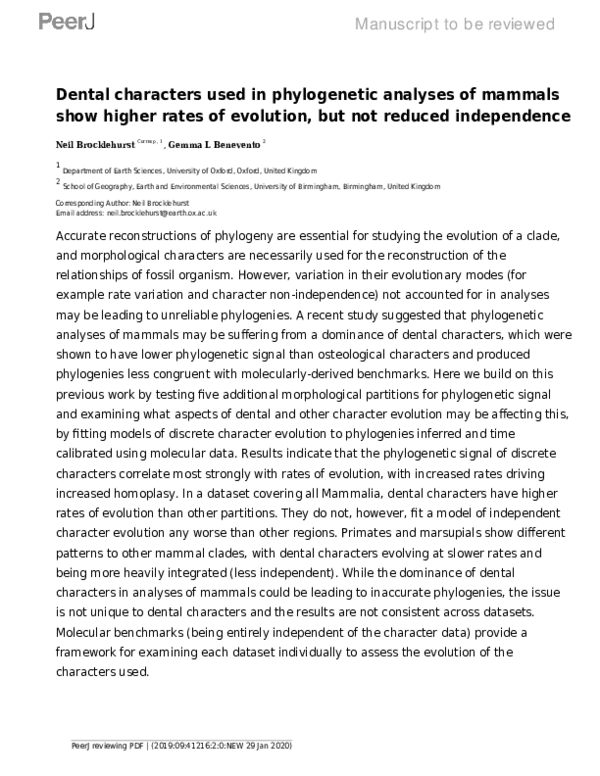 (PDF) Peer Review #2 of "Dental characters used in phylogenetic analyses of mammals show higher ...