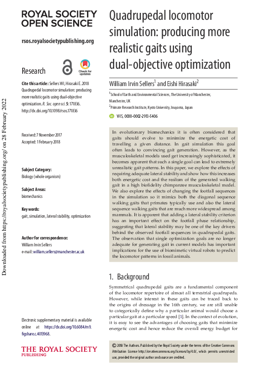 (PDF) Quadrupedal locomotor simulation: producing more realistic gaits using dual-objective ...