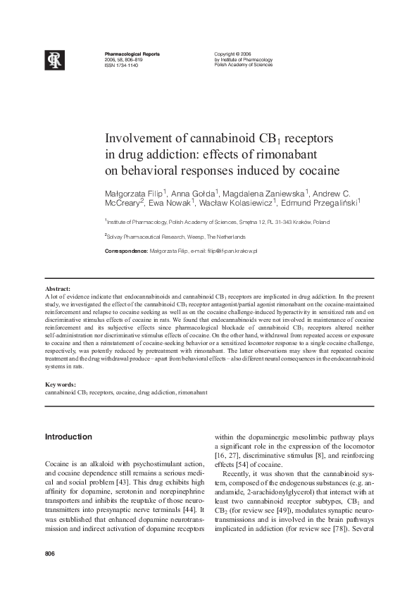 (PDF) Involvement of cannabinoid CB1 receptors in drug addiction ...