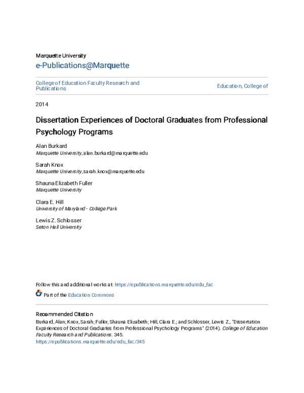 (PDF) Dissertation experiences of doctoral graduates from professional ...