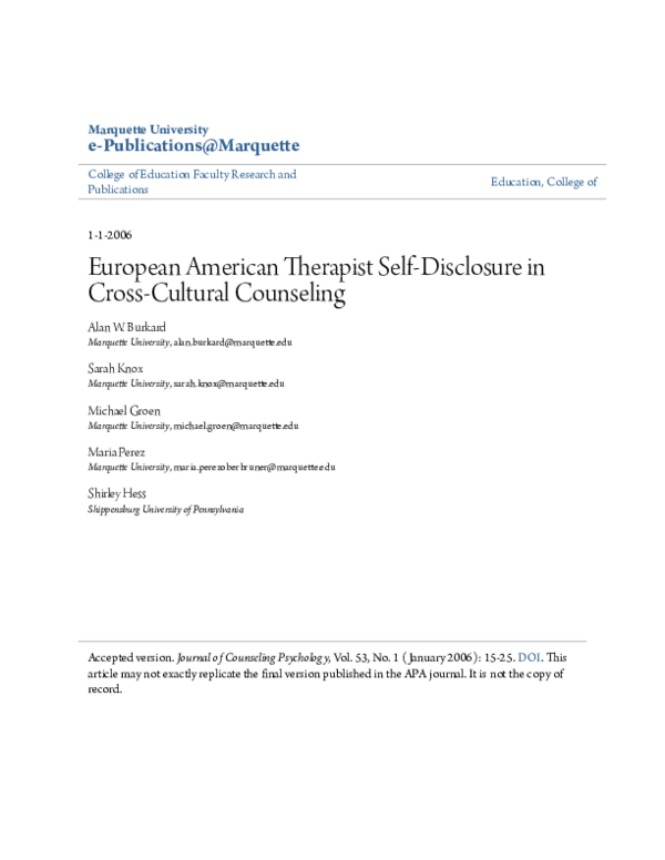 (PDF) European American Therapist Self-Disclosure in Cross-Cultural ...