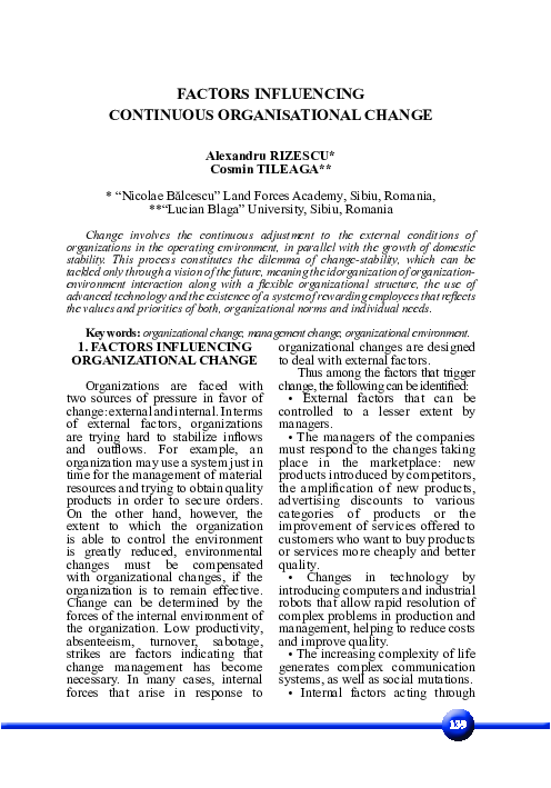 (PDF) Factors Influencing Continuous Organisational Change