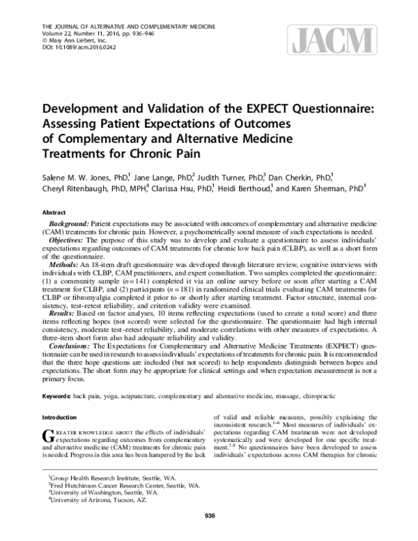 (PDF) Development and Validation of the EXPECT Questionnaire: Assessing Patient Expectations of ...
