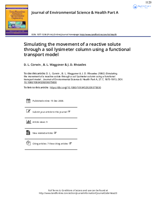 (PDF) Benchmarking the solute transport module of the WAVE_MAT model ...
