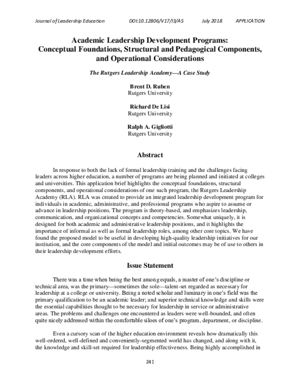 (PDF) Academic Leadership Development Programs: Conceptual Foundations, Structural and ...