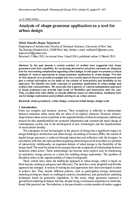 (PDF) Analysis of shape grammar application as a tool for urban design