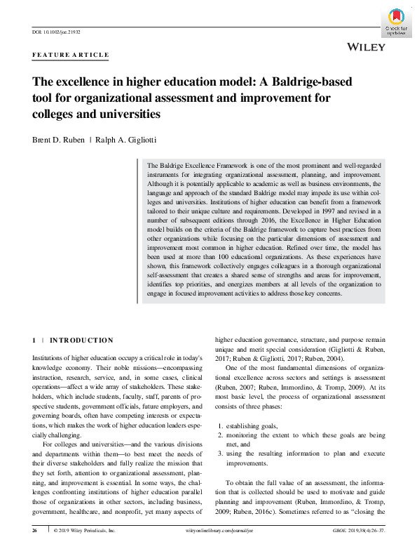 (PDF) The excellence in higher education model: A Baldrige‐based tool ...