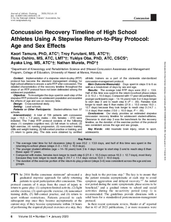 (PDF) Concussion Recovery Timeline of High School Athletes Using A ...