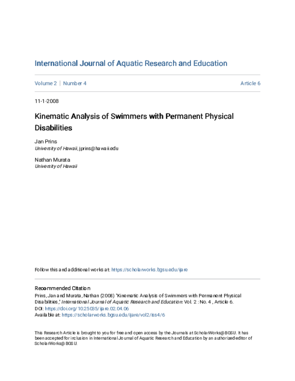 (PDF) Kinematic Analysis of Swimmers with Permanent Physical Disabilities