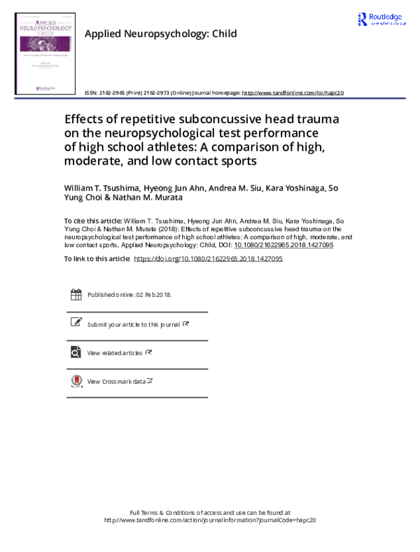 (PDF) Effects of repetitive subconcussive head trauma on the ...