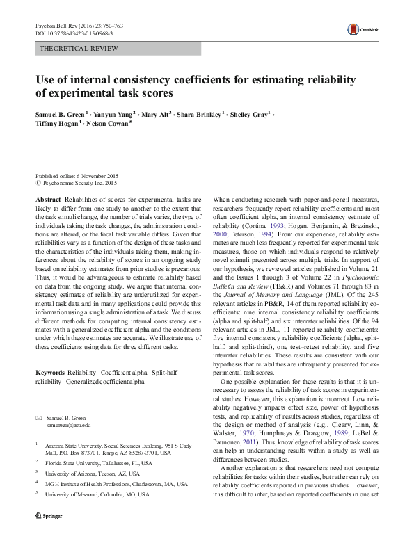 (PDF) Use of internal consistency coefficients for estimating ...