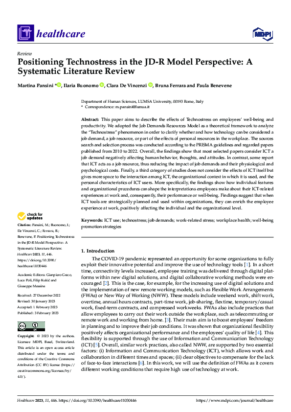 (PDF) Positioning Technostress in the JD-R Model Perspective: A ...