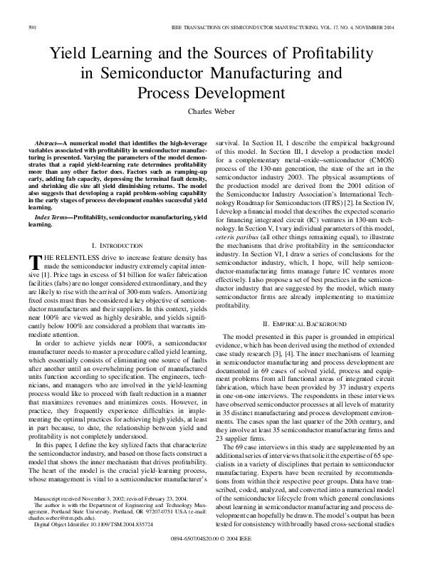 Pdf Yield Learning And The Sources Of Profitability In Semiconductor Manufacturing And Process
