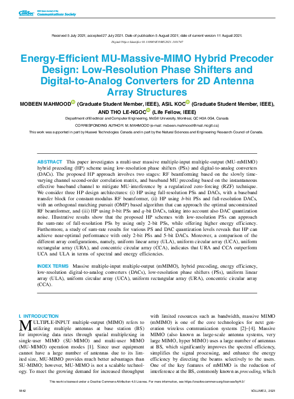 (PDF) Energy-Efficient MU-Massive-MIMO Hybrid Precoder Design: Low-Resolution Phase Shifters and ...