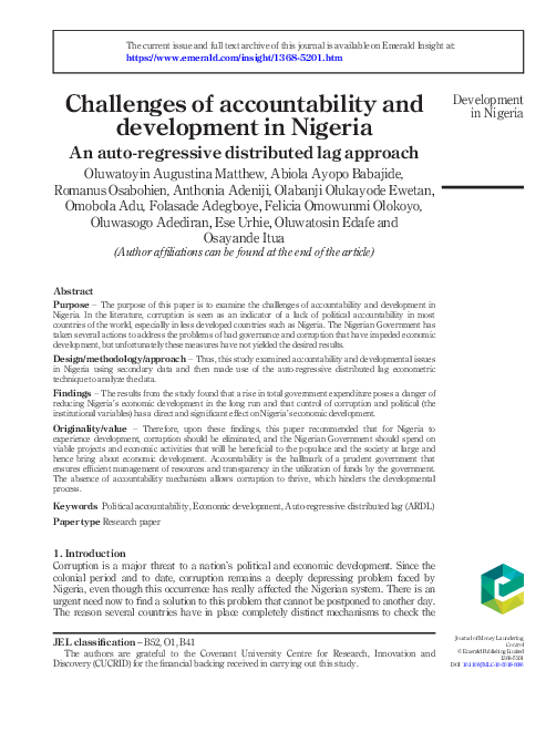 (PDF) Challenges of accountability and development in Nigeria
