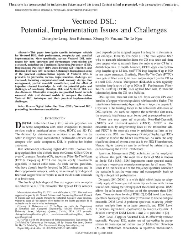 (PDF) Vectored DSL: Potential, Implementation Issues and Challenges