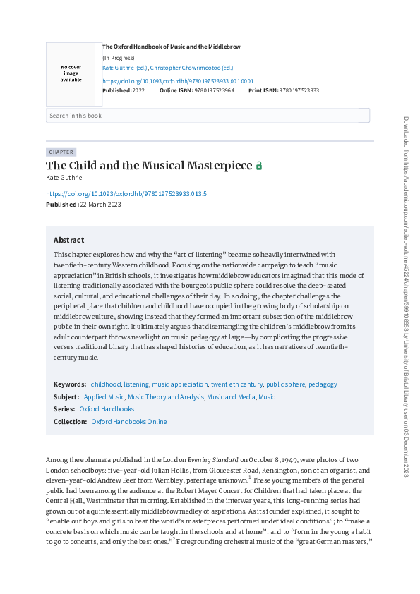 (PDF) The Child and the Musical Masterpiece