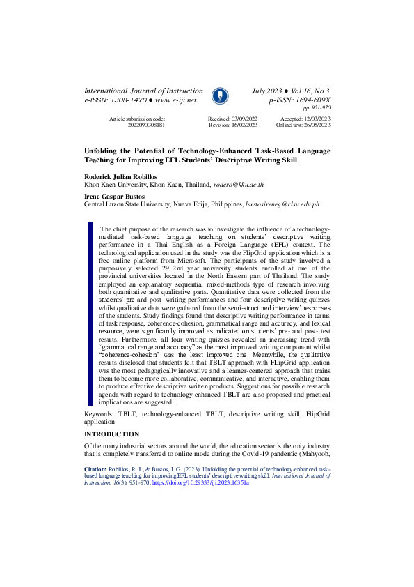 (PDF) Unfolding the Potential of Technology-Enhanced Task-Based Language Teaching for Improving ...