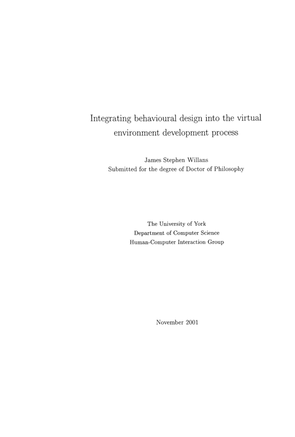 (PDF) Integrating behavioural design into the virtual environment development process