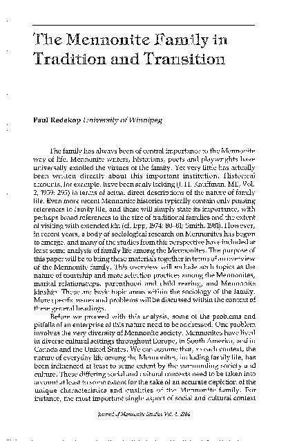 (PDF) The Mennonite Family in Tradition and Transition