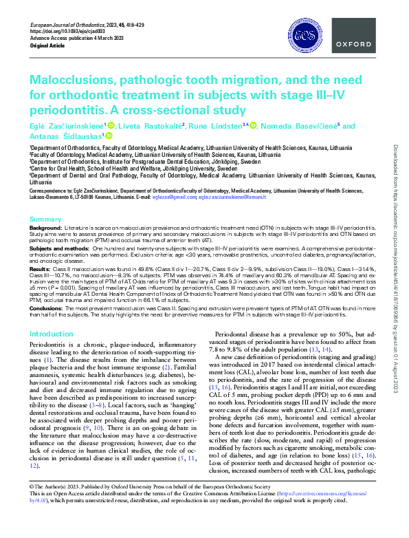 (PDF) Malocclusions, pathologic tooth migration, and the need for ...