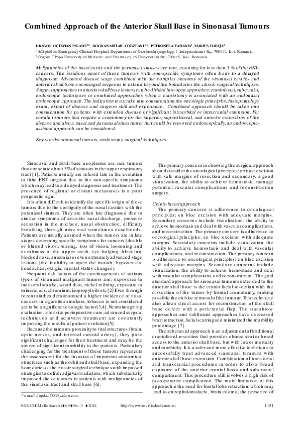 (PDF) Combined Approach of the Anterior Skull Base in Sinonasal Tumours | Marius Dabija ...