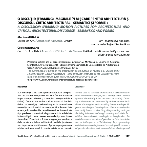 (PDF) A discussion : (Framing) Motion pictures for architecture and ...