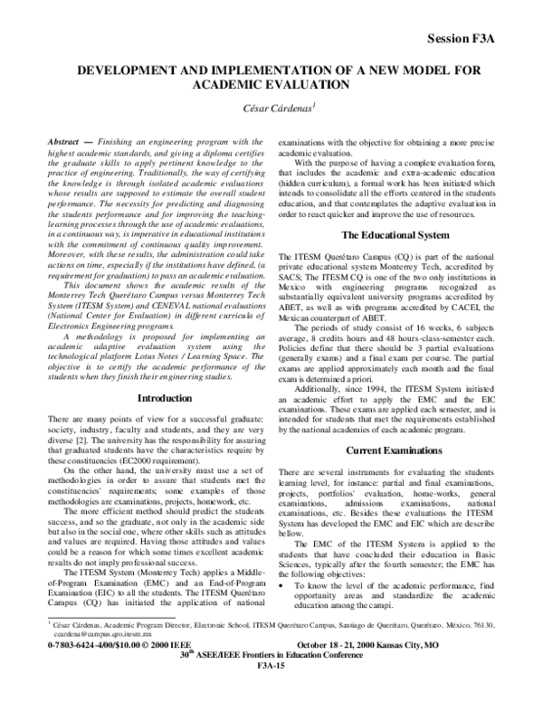(PDF) Development and implementation of a new model for academic evaluation