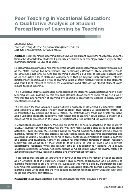 (PDF) Peer Teaching in Vocational Education: A Qualitative Analysis of ...
