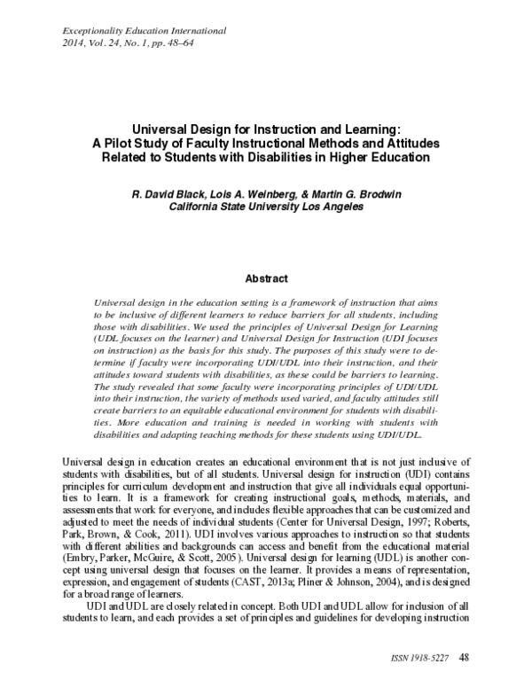 (PDF) Universal Design for Instruction and Learning: A Pilot Study of ...