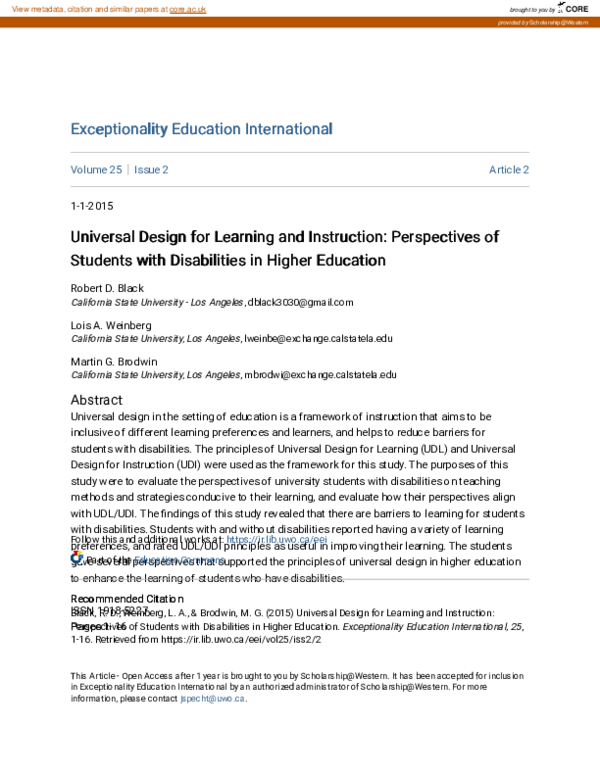 (PDF) Universal Design for Learning and Instruction: Perspectives of Students with Disabilities ...