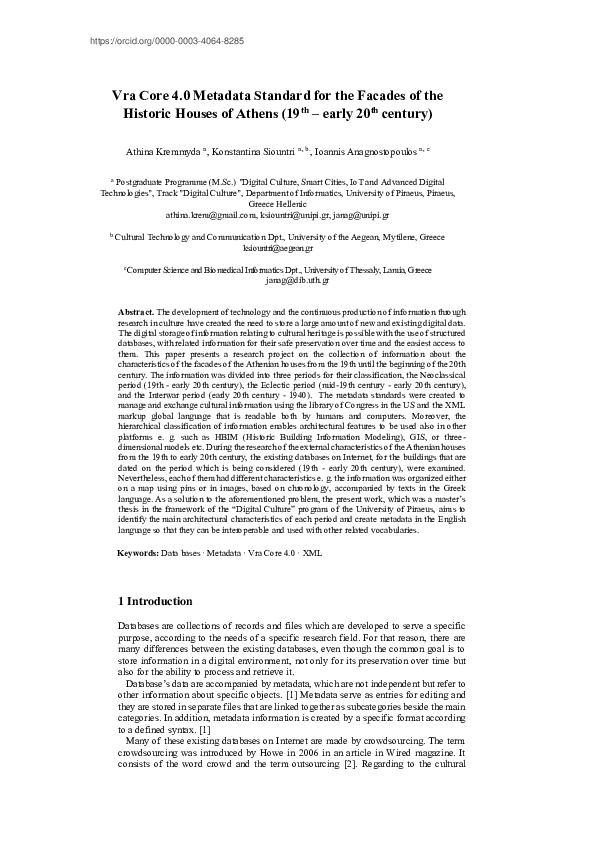 (PDF) Vra Core 4.0 Metadata Standard for the Facades of the Historic ...