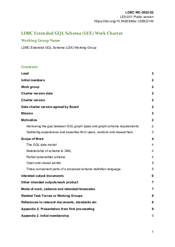 (PDF) LDBC Extended Graph Schema (LEX)Work Charter