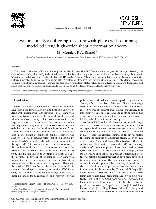 Pdf Dynamic Analysis Of Composite Sandwich Plates With Damping Modelled Using High Order Shear