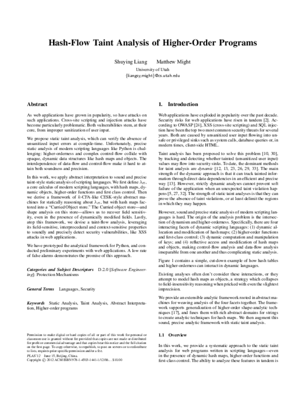 (PDF) Hash-flow taint analysis of higher-order programs