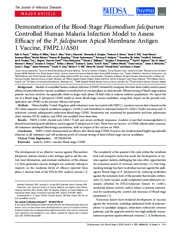 (PDF) Demonstration of the Blood-Stage Controlled Human Malaria ...