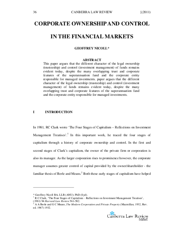 (PDF) Corporate Ownership and Control in the Financial Markets
