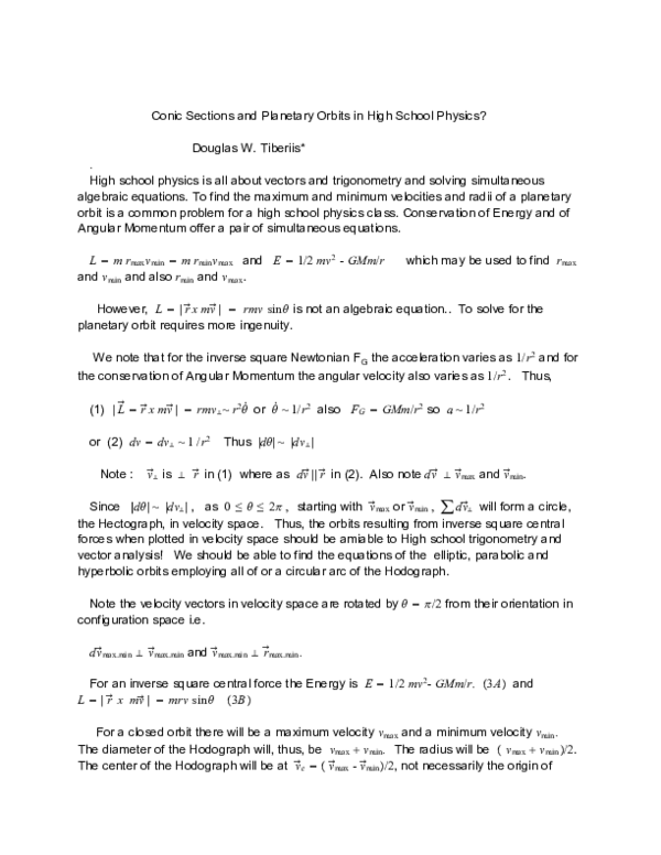 (PDF) Conic Sections and Planetary Orbits in High School Physics
