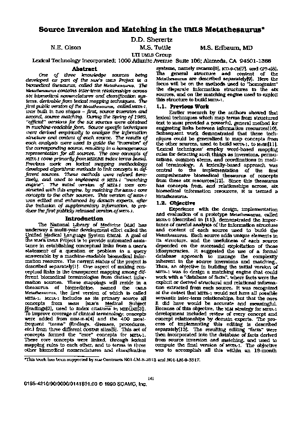(PDF) Concepts, Issues, and Standards. Current Status of the NLM's Umls ...