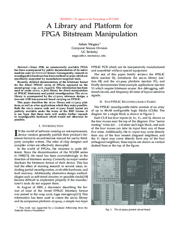 Pdf A Library And Platform For Fpga Bitstream Manipulation