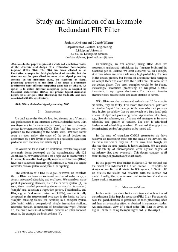 (PDF) Study and simulation of an example redundant FIR filter