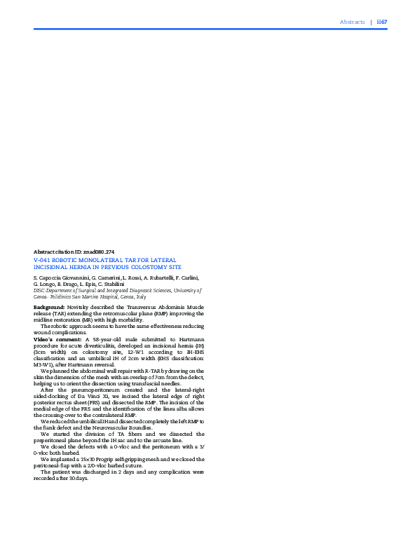 (PDF) V-041 Robotic Monolateral Tar for Lateral Incisional Hernia in ...