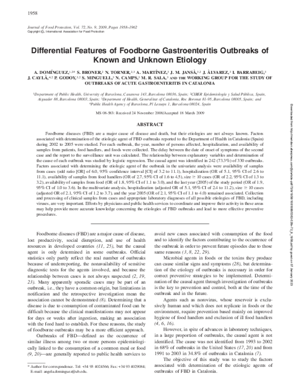 (PDF) Differential Features of Foodborne Gastroenteritis Outbreaks of ...