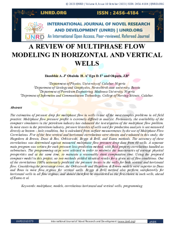 (PDF) A REVIEW OF MULTIPHASE FLOW MODELING IN HORIZONTAL AND VERTICAL WELLS