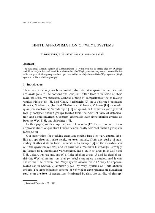 (PDF) Finite approximation of Weyl systems